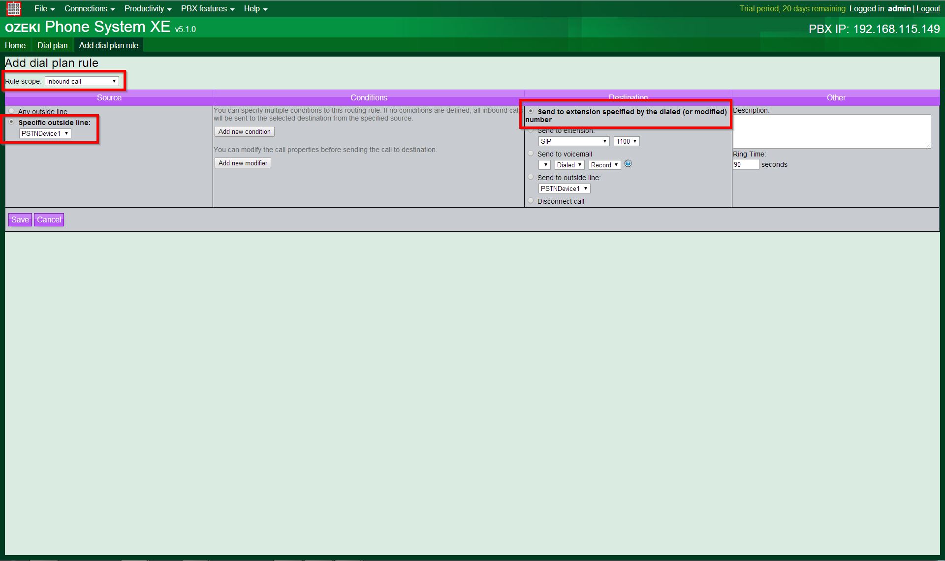 How to setup call routing for Inbound calls in Ozeki Phone System PBX